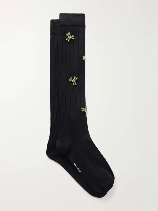 Simone Rocha Embellished Ribbed Merino Wool-blend Socks - Multi
