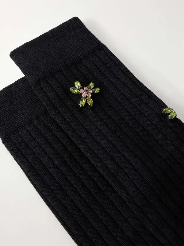Simone Rocha Embellished Ribbed Merino Wool-blend Socks - Multi