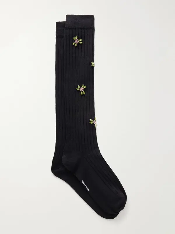 Simone Rocha Embellished Ribbed Merino Wool-blend Socks - Multi