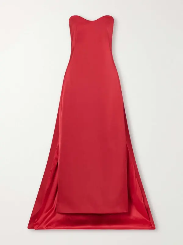 Simkhai Dinah Cape-effect Strapless Satin Gown