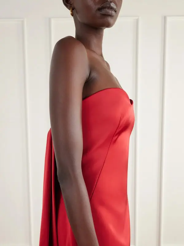 Simkhai Dinah Cape-effect Strapless Satin Gown - Red