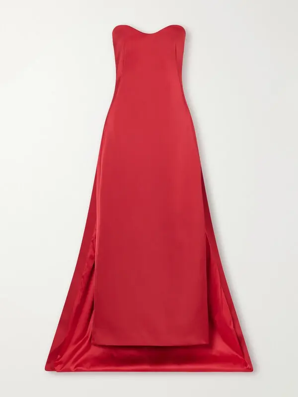 Simkhai Dinah Cape-effect Strapless Satin Gown - Lipstick