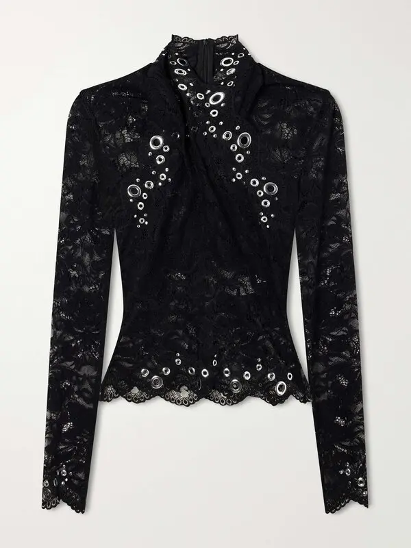 Rabanne Eyelet-embellished Layered Lace Top - Black