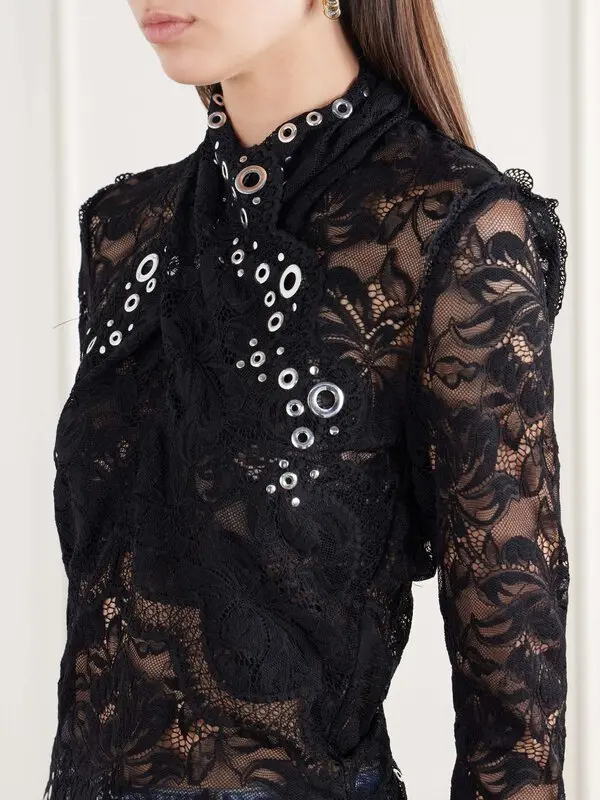 Rabanne Eyelet-embellished Layered Lace Top