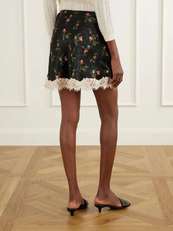 DÔEN Giulietta Lace-trimmed Floral-jacquard Mini Skirt