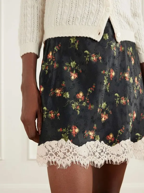 DÔEN Giulietta Lace-trimmed Floral-jacquard Mini Skirt