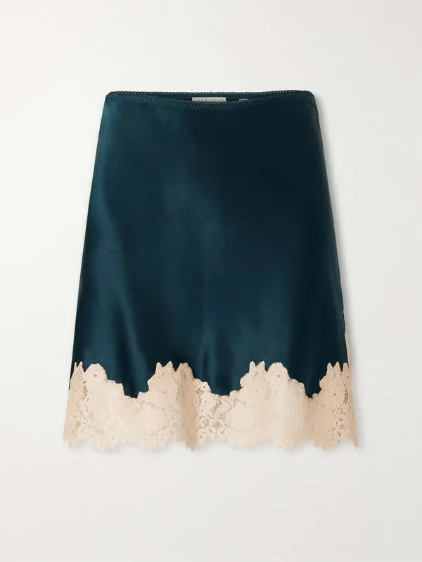 DÔEN Giulietta Lace-trimmed Silk-charmeuse Mini Skirt - Emerald