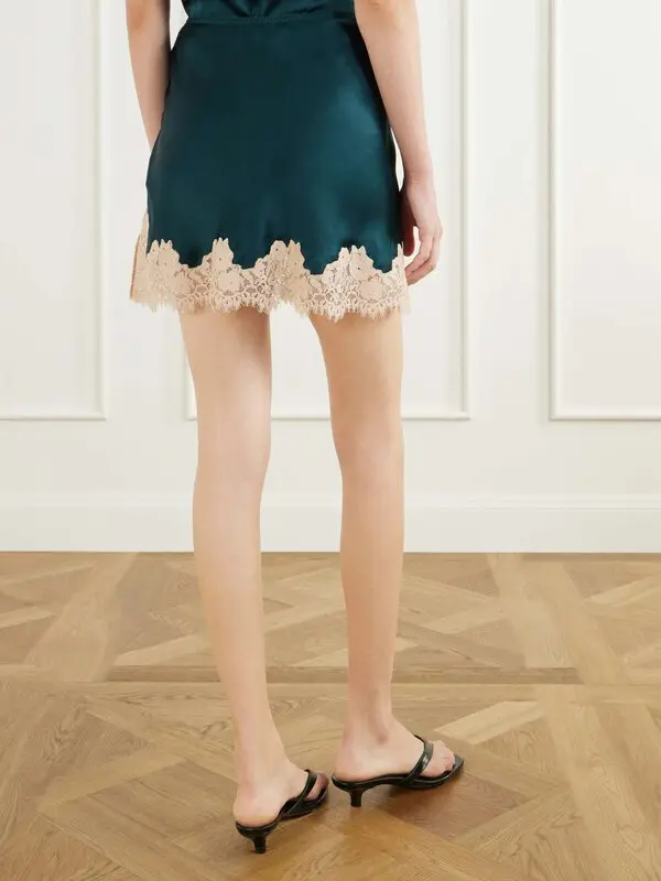 DÔEN Giulietta Lace-trimmed Silk-charmeuse Mini Skirt