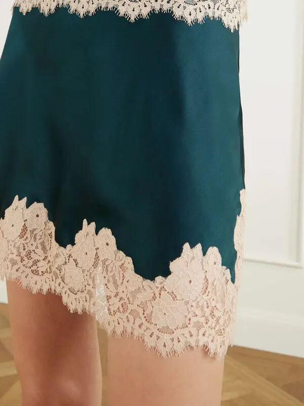DÔEN Giulietta Lace-trimmed Silk-charmeuse Mini Skirt