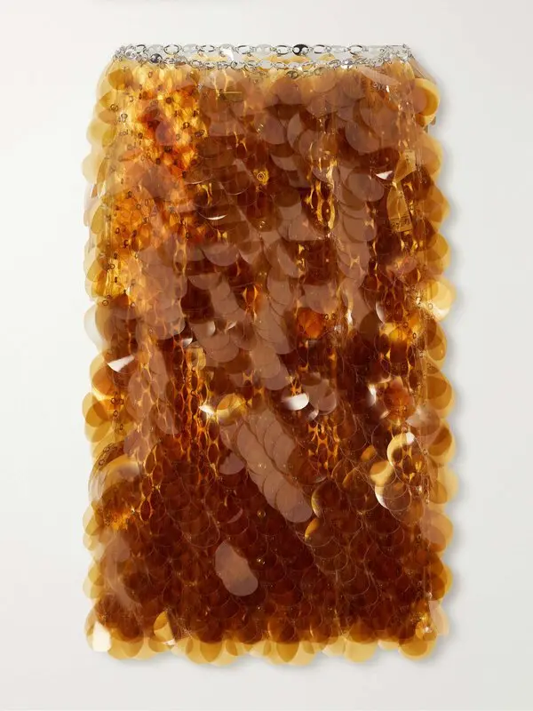 Rabanne Sequined Chainmail Midi Skirt - Orange