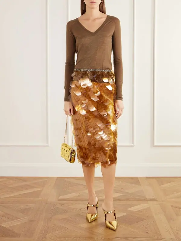 Rabanne Sequined Chainmail Midi Skirt