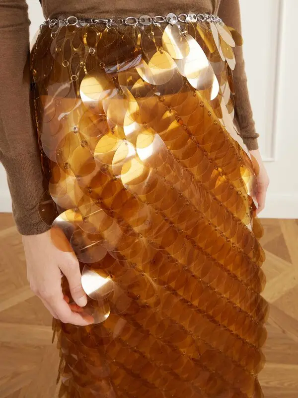 Rabanne Sequined Chainmail Midi Skirt