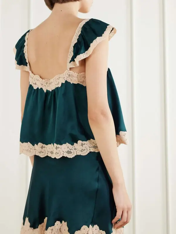 DÔEN Rosalee Lace-trim Silk Satin Top