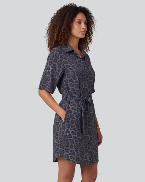 LORDS OF HARLECH Leopard Stretch Silk Shirt Dress