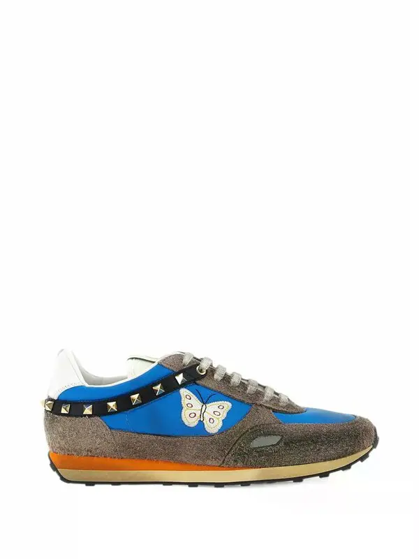 Valentino Garavani Stud Up Trainers In Split Leather And Nylon With Butterfly Embroidery