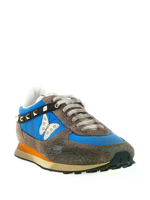 Valentino Garavani Stud Up Trainers In Split Leather And Nylon With Butterfly Embroidery