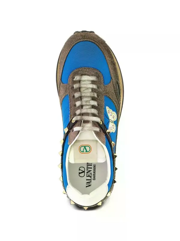 Valentino Garavani Stud Up Trainers In Split Leather And Nylon With Butterfly Embroidery