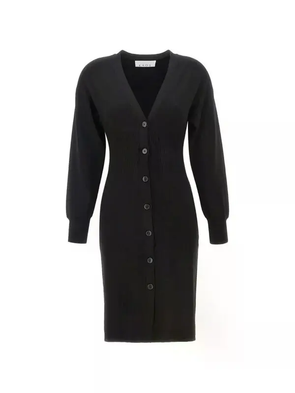 KAOS Button-up V-neck Midi Dress - Black