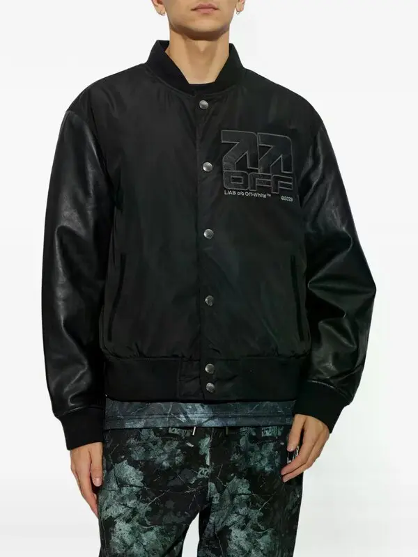 L/AB C/O OFF-WHITE Leather-sleeve Logo-patch Bomber Jacket