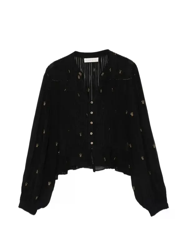 MAISON HOTEL Catherine Embroidered Pleated Blouse