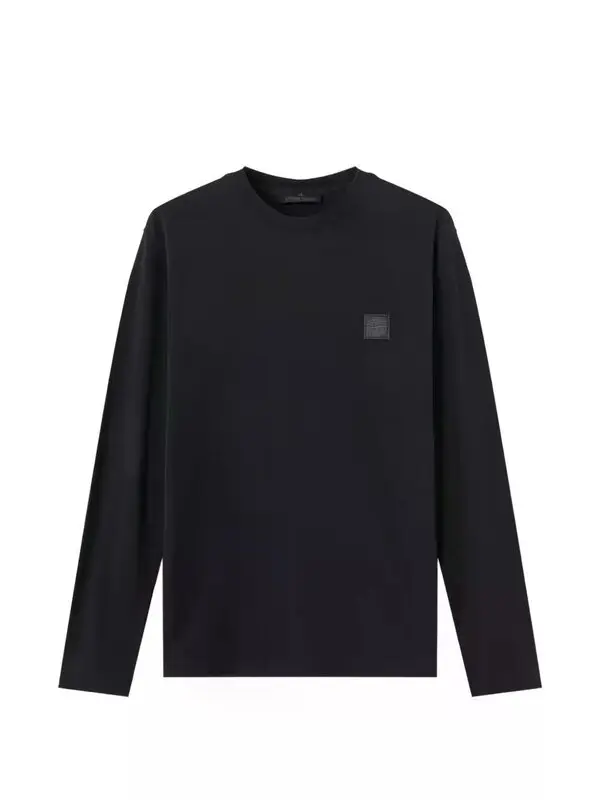 Stone Island 2100036 Organic-cotton Jersey Crepe_s. I. Ghost Slim-fit Long-sleeve T-shirt With Tonal-compass Logo Patch - Black