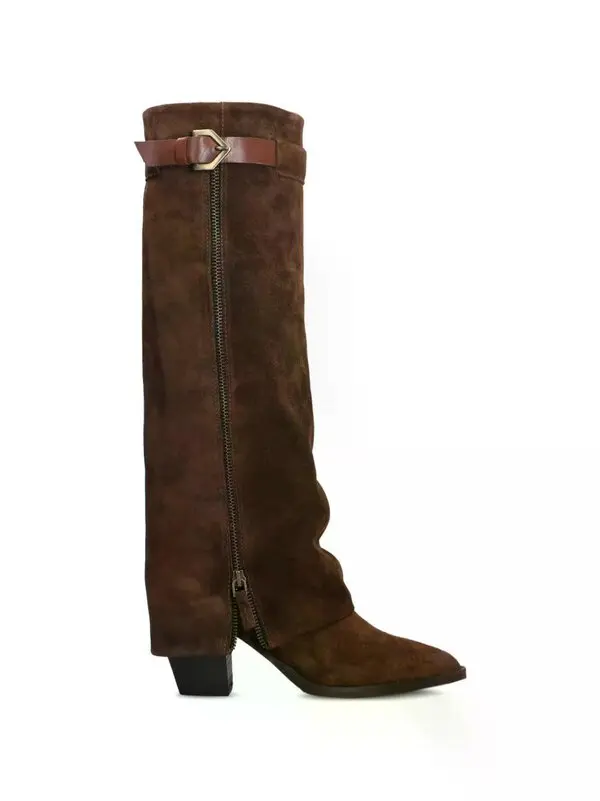 JULIE DEE Buckle-detail Suede Boots - Brown