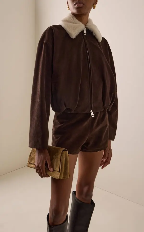 Brandon Maxwell Exclusive Shearling-trimmed Gathered Suede Jacket