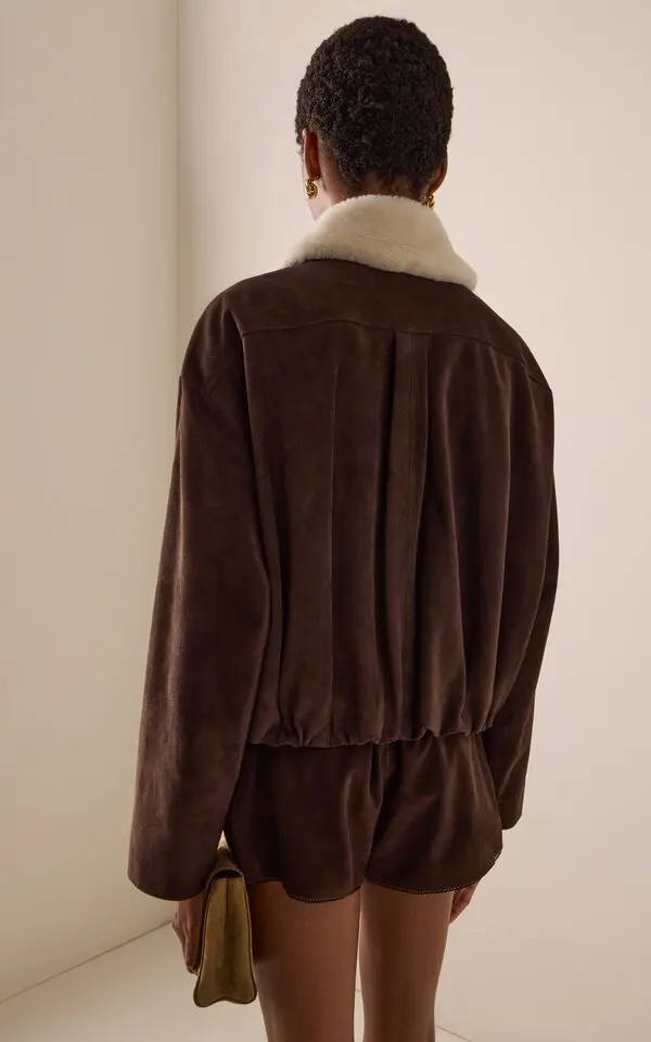 Brandon Maxwell Exclusive Shearling-trimmed Gathered Suede Jacket