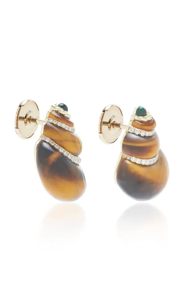 Yvonne Léon Mini Shell Yellow Gold Multi-stone Earrings