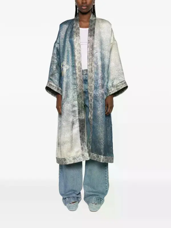 PIERRE-LOUIS MASCIA Floral-print Open-front Coat - Blue