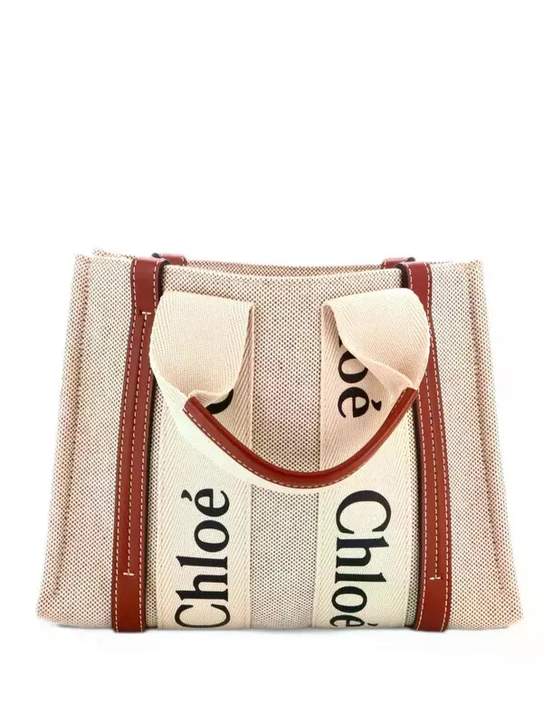 Chloé Woody Canvas With Leather Small Tote Bag - Brown