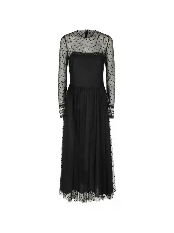 Alberta Ferretti Embroidered Tulle Midi Dress - Black