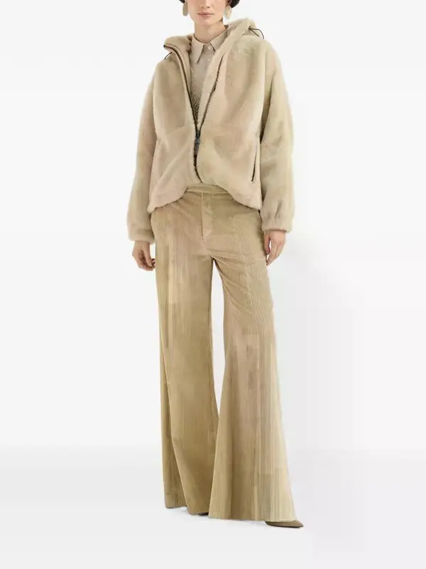 Brunello Cucinelli Shearling Hooded Outerwear Jacket With Shiny Zipper Pull