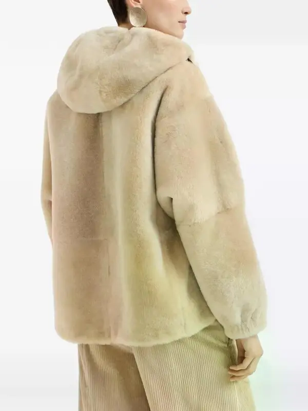 Brunello Cucinelli Shearling Hooded Outerwear Jacket With Shiny Zipper Pull