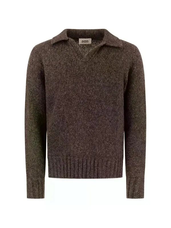 Alpha Studio Spread-collar Knitted Sweater