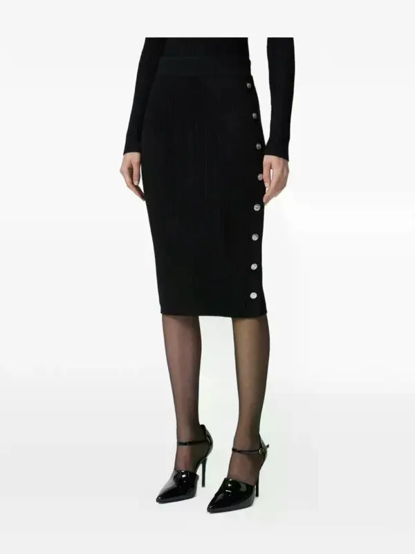 Pinko Ribbed-knit Button-detail Midi Skirt - Black