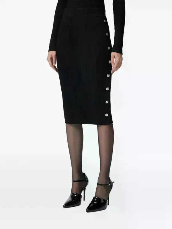 Pinko Ribbed-knit Button-detail Midi Skirt - Black