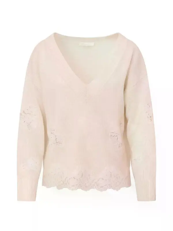 LoveShackFancy Ardena Lace-trimmed Sweater - Neutrals