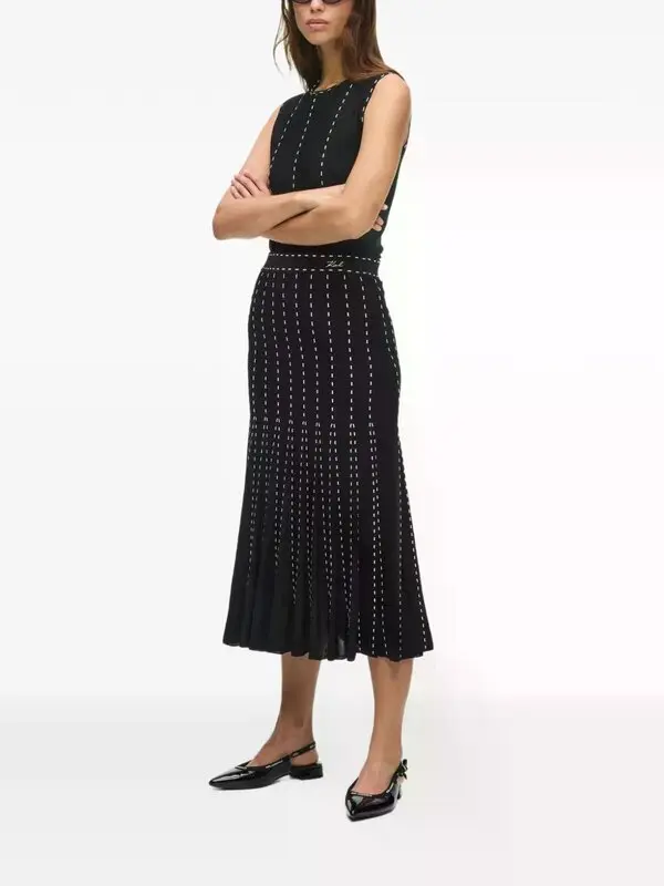 Karl Lagerfeld Contrast-stitch Pleated Midi Skirt