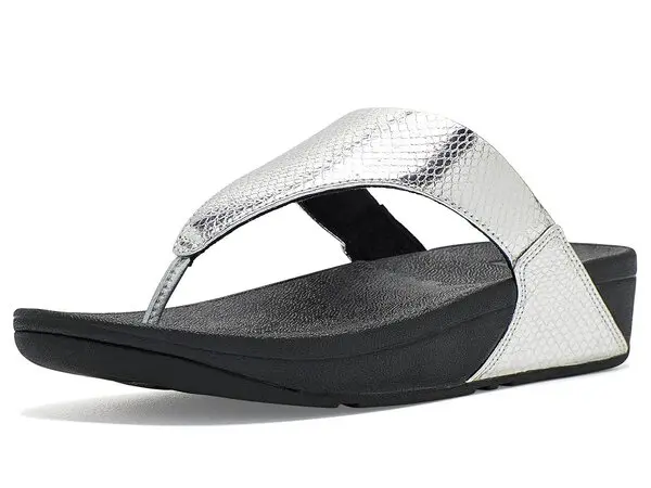 Fitflop Lulu Metallic Snake Toe-post Sandals Wedge Shoes - Silver