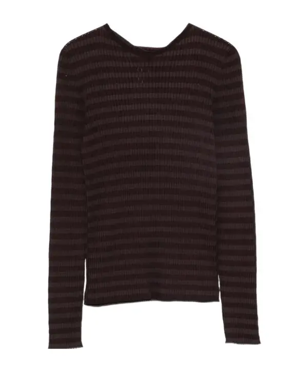 TWINSET Striped Ribbed Knit Top - Deep Brown