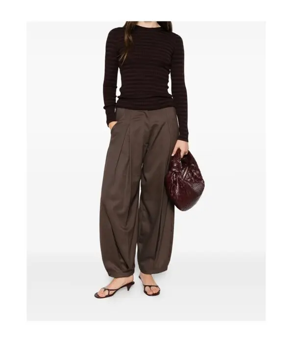 TWINSET Striped Ribbed Knit Top - Deep Brown