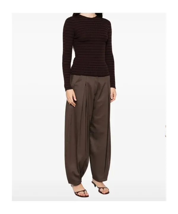 TWINSET Striped Ribbed Knit Top - Deep Brown