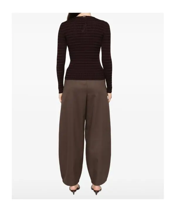 TWINSET Striped Ribbed Knit Top - Deep Brown