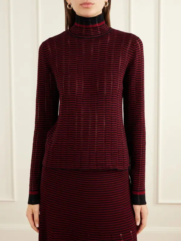Proenza Schouler Stina Striped Ribbed Wool And Cotton-blend Turtleneck Sweater