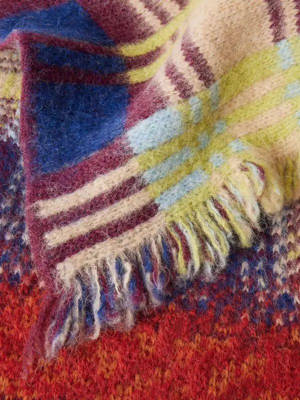 Dries Van Noten Fringe-trimmed Checked Brushed Wool-blend Scarf