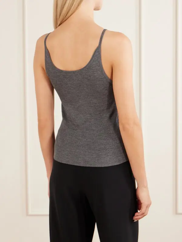 NILI LOTAN Lace-trimmed Ribbed Silk-jersey Tank