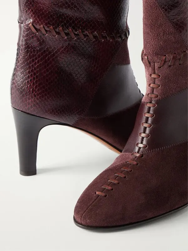 Zimmermann Patchwork Leather And Suede Knee Boots - Red
