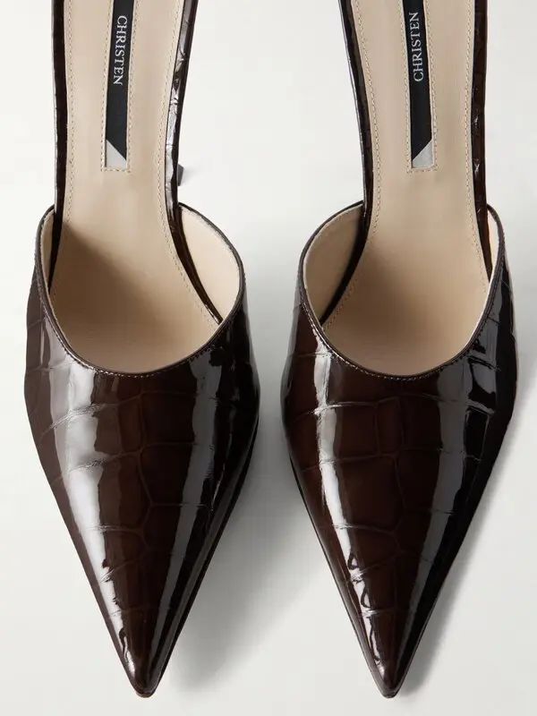 CHRISTEN Helix 95 Toe Croc-effect Patent-leather Mules