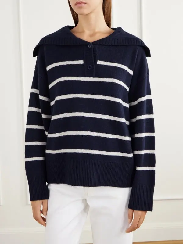 FRAME Striped Cashmere Polo Shirt